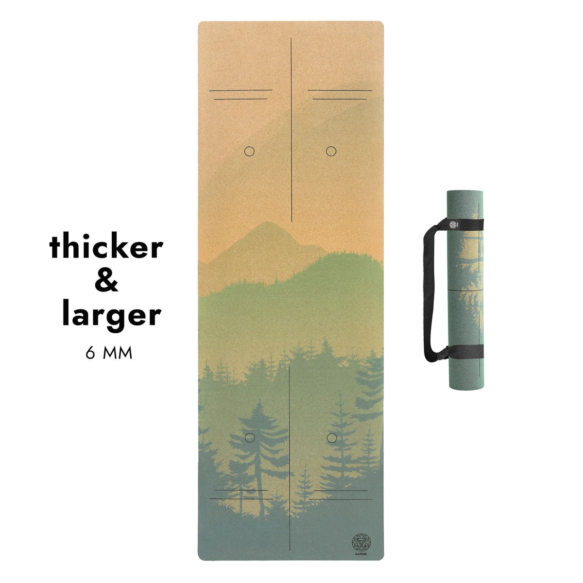 XL Peaceful Mountain 6MM Cork Yoga Mat | Satori Concept