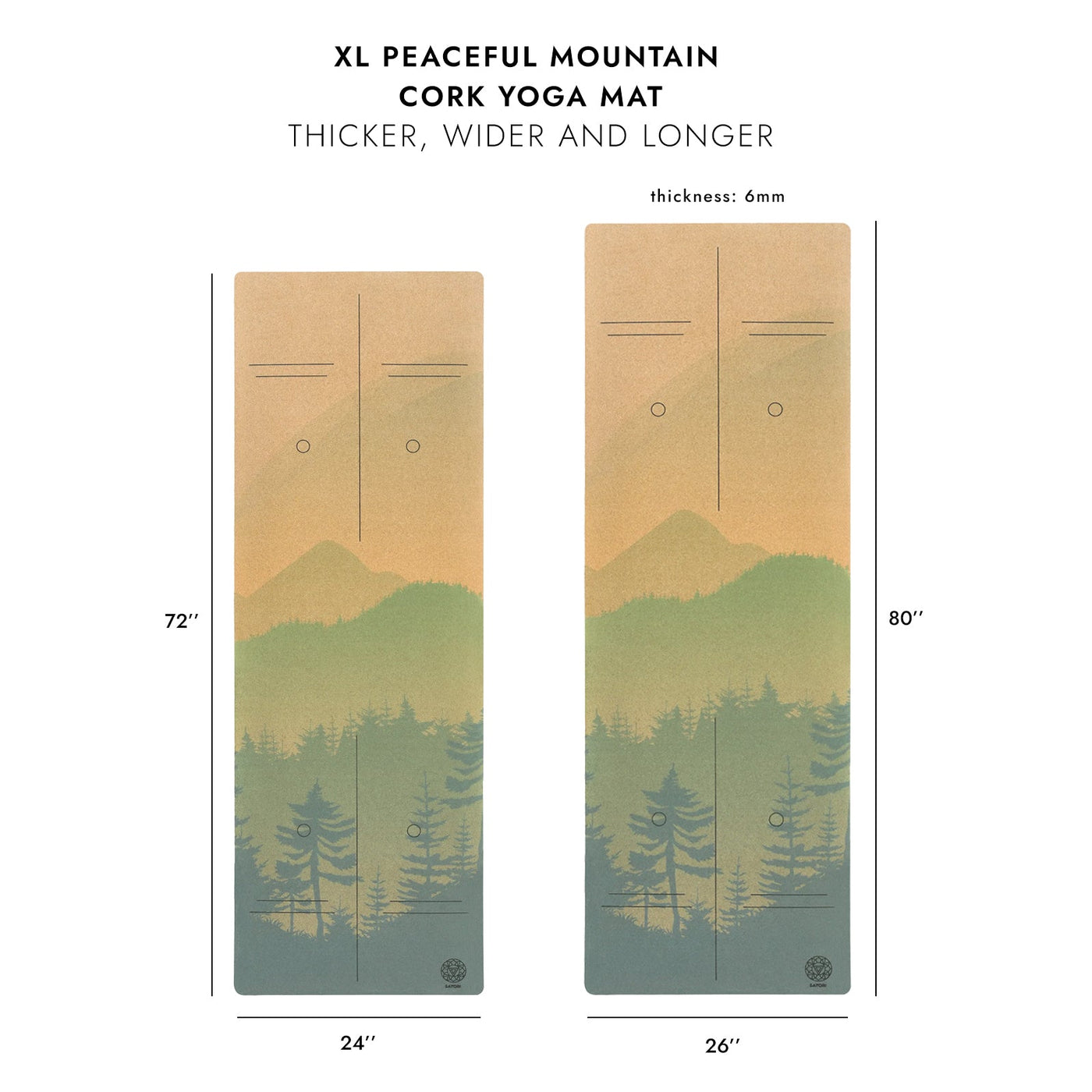 XL Peaceful Mountain 6MM Cork Yoga Mat | Satori Concept